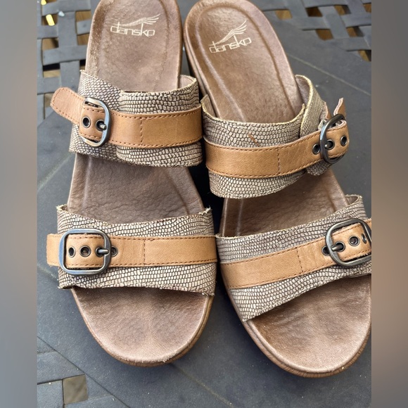 Dansko | Shoes | Womens Dansko Jessie Sand Lizard Wedge Slides Size 39 ...
